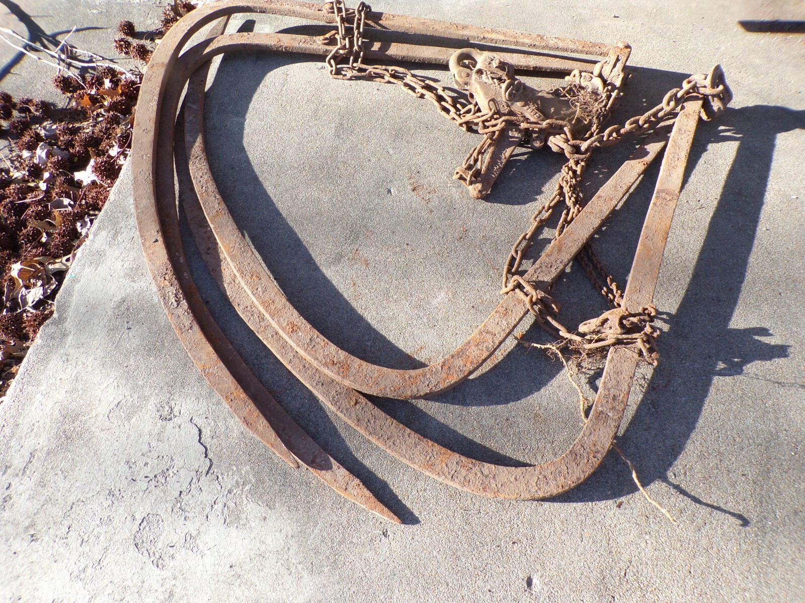 Vintage iron claw curved hay forks chain mechanism | eBay