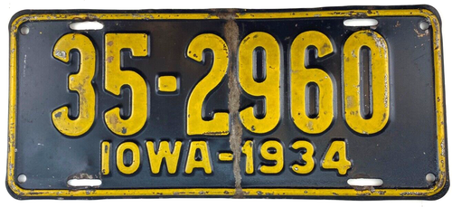 Vintage 1934 Iowa Auto License Plate Tag Franklin Co Man Cave Decor ...