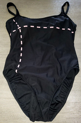 womens TRIM SHAPER 1 pc SWIM SIMMING SUIT size 16 pink trim on black ...