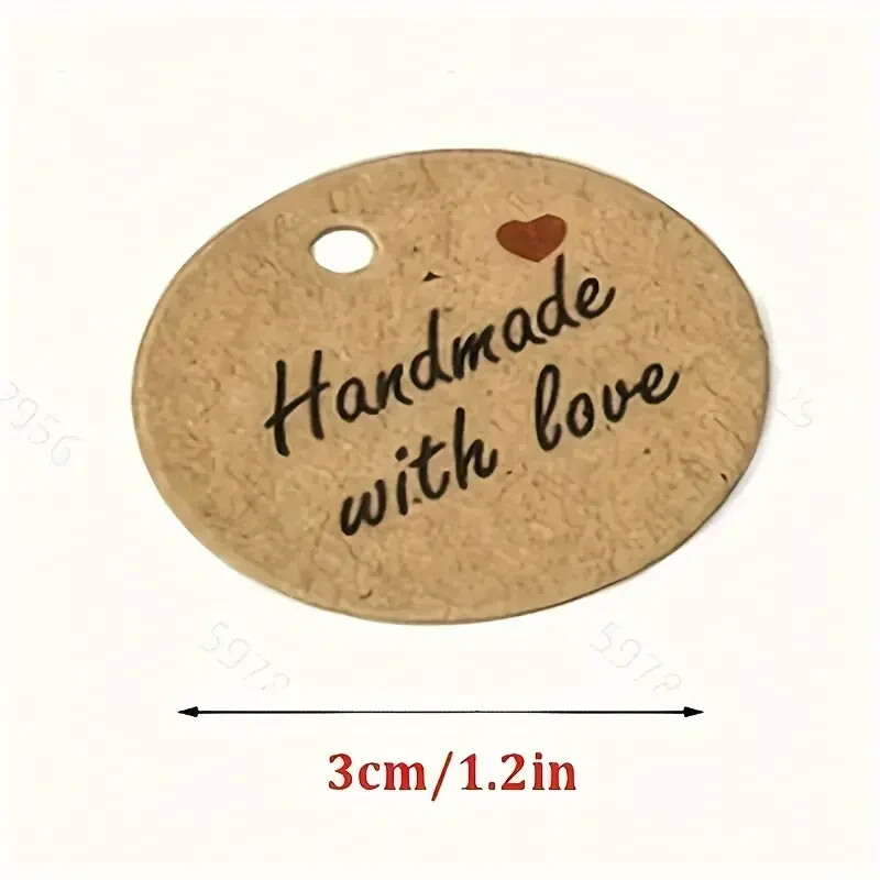 Craft Paper Tags 'HANDMADE WITH LOVE' Hand Made Gift Circle Tag WHITE ...