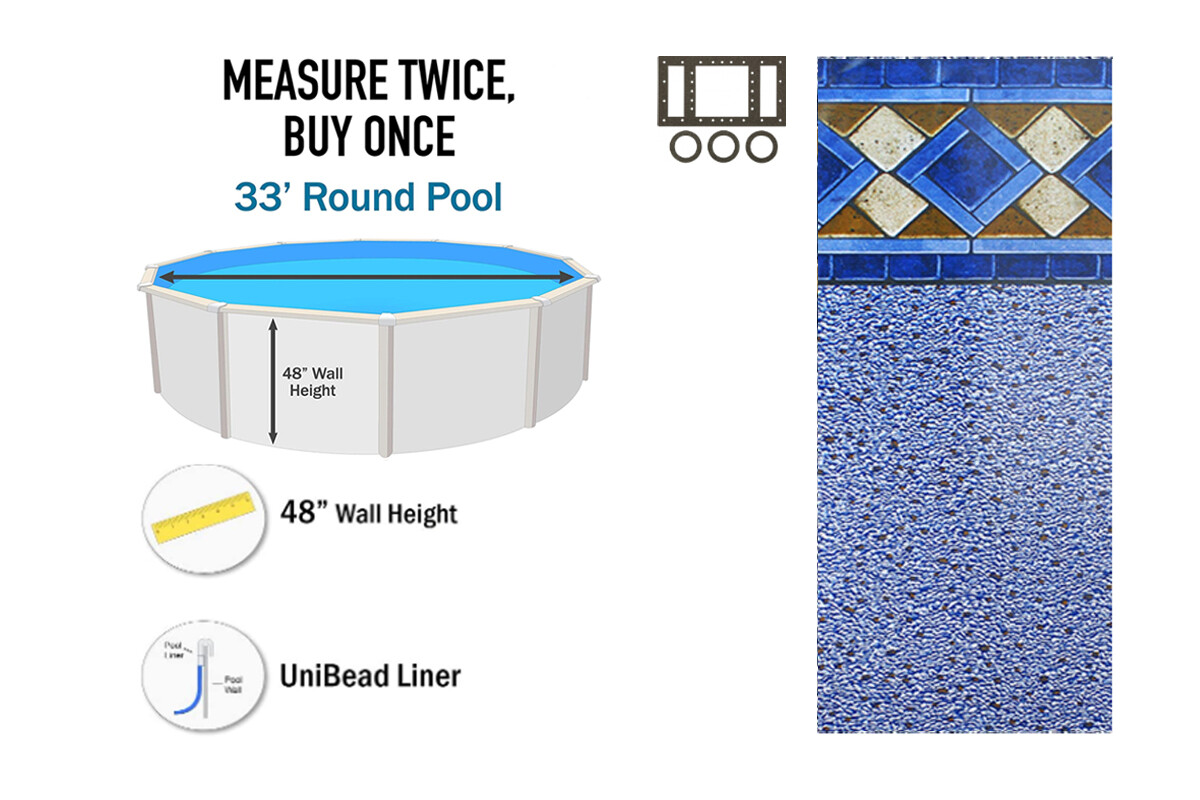 33' x 48" Round Unibead Swimming Pool Liner - 25 Gauge - (Choose ...