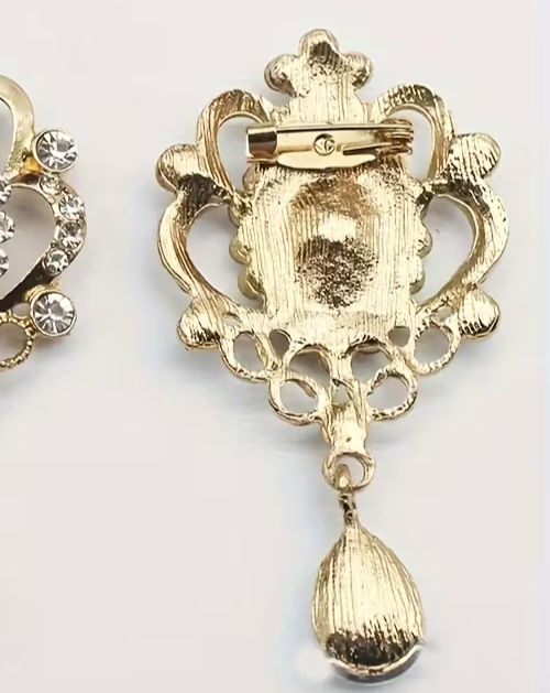 BROOCH Gold Drop Emerald Green Rhinestone Vintage Style Bride Mum Groom ...