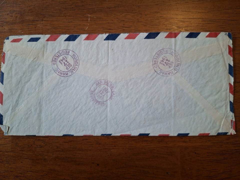 1943 Bank of Hawaii Pearl Harbor Branch Registered Mail to CA VIA ...