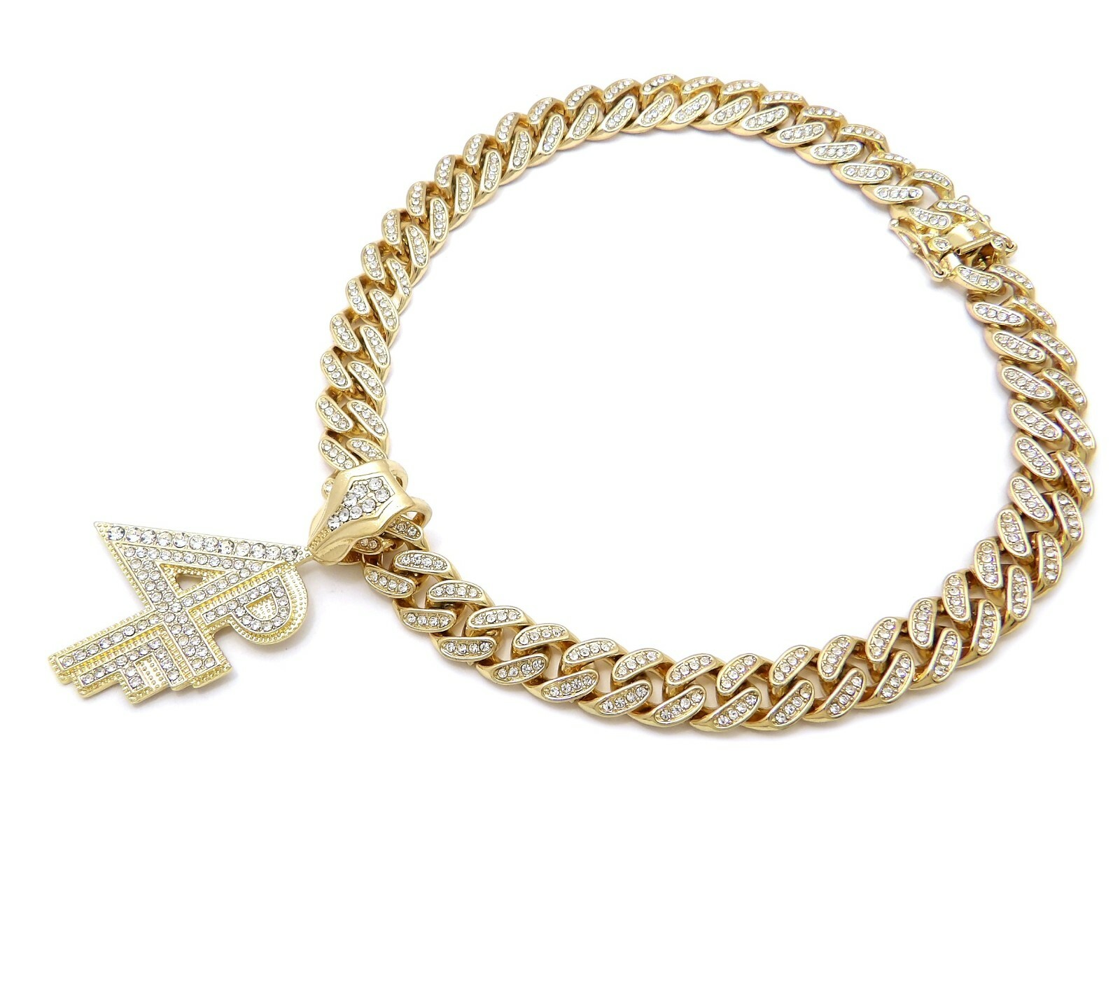 LIL BABY 4PF 4 POCKETS FULL DIAMOND GOLD CUBAN LINK CHAIN NECKLACE RAP ...