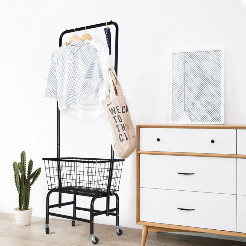 Laundry Cart with Clothes Rack,Heavy Duty Rolling Laundry Cart and Wire ...