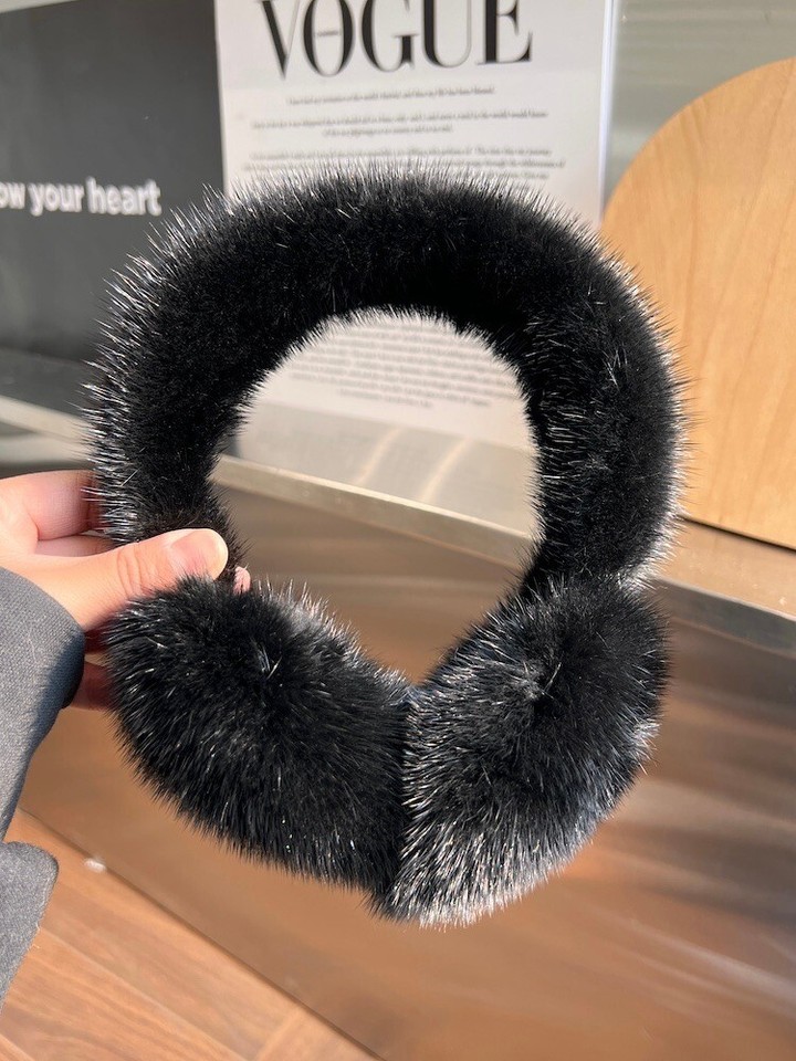 Women's Real Mink Fur Earmuffs Large Ear Protection Winter Warm Muffs ...