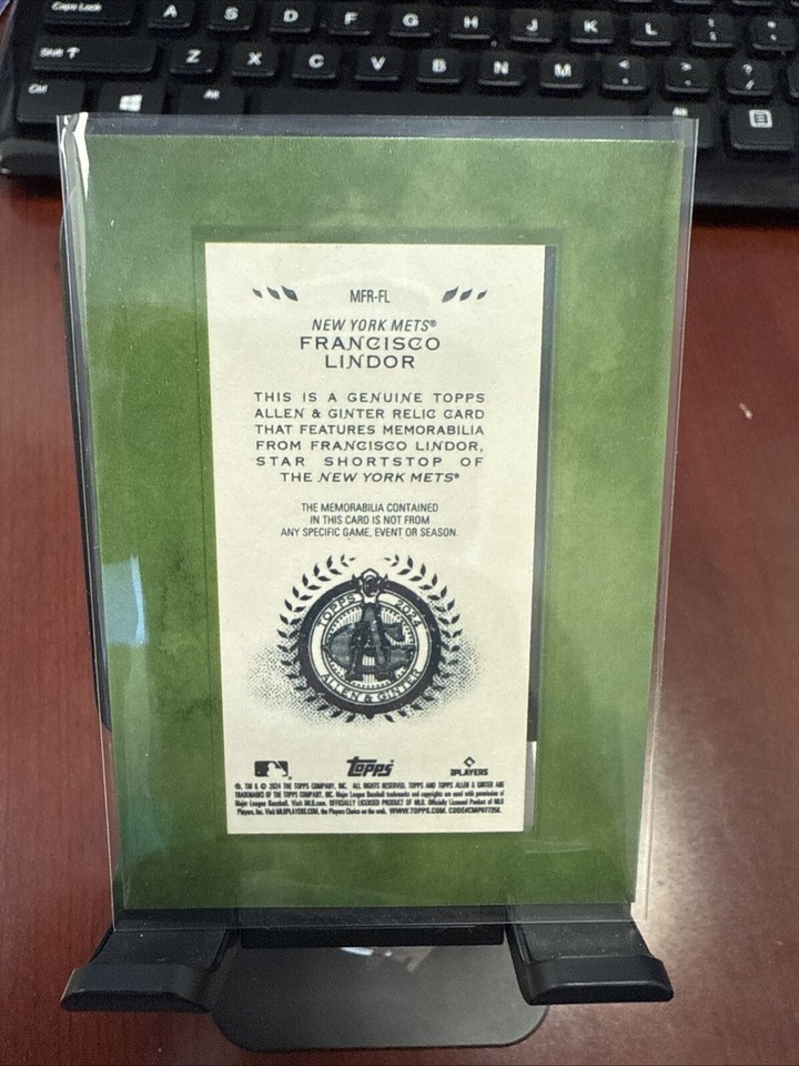 2024 Topps Allen & Ginter FRANCISCO LINDOR Framed Mini Relic Card #MFR ...