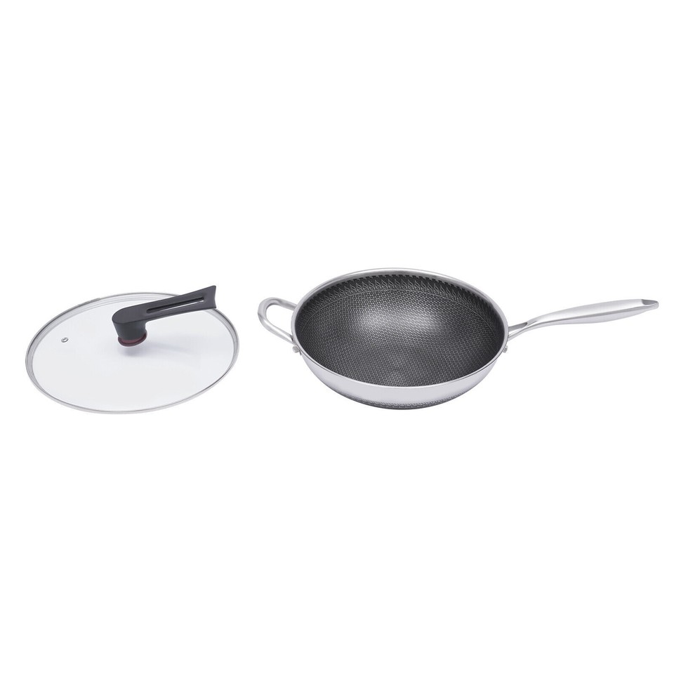 Non Stick Double Sided Honeycomb Cooking Frying Wok Pan with Lid ...