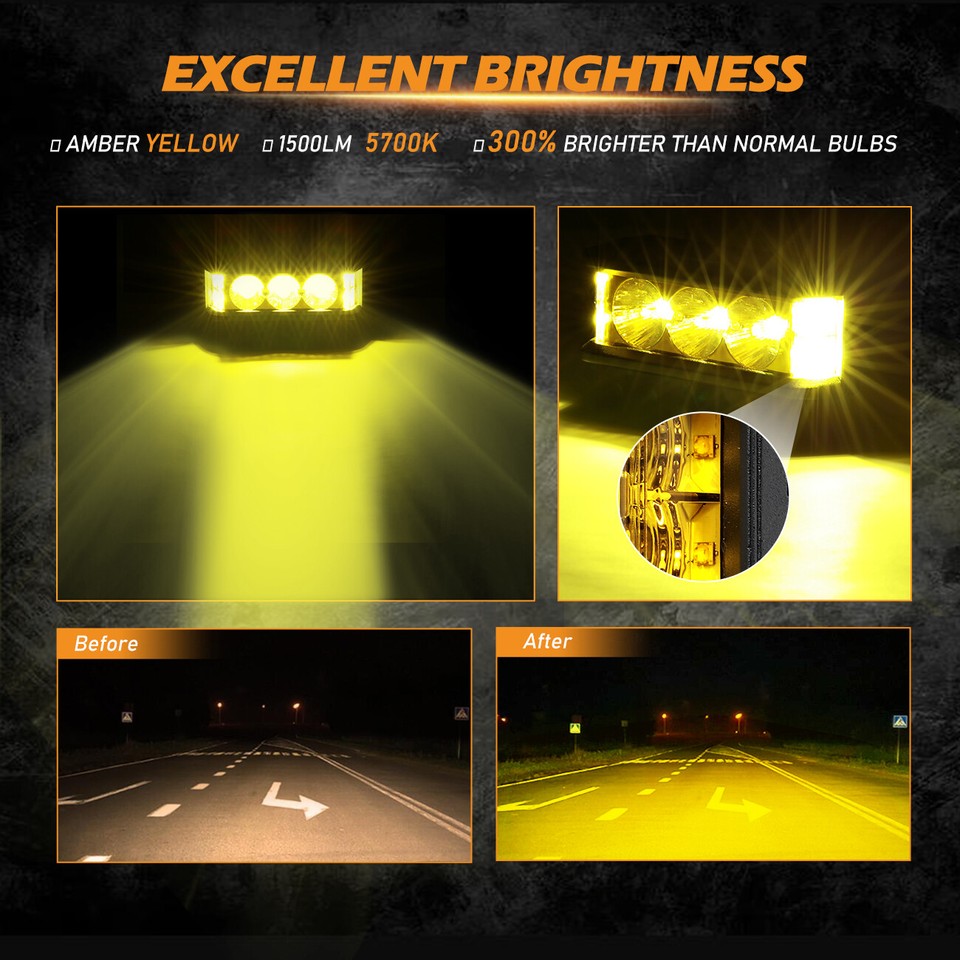 5 INCH LED LIGHT BAR SQUARE SIDE SHOOTER LED POD LIGHTS AMBER YELLOW ...
