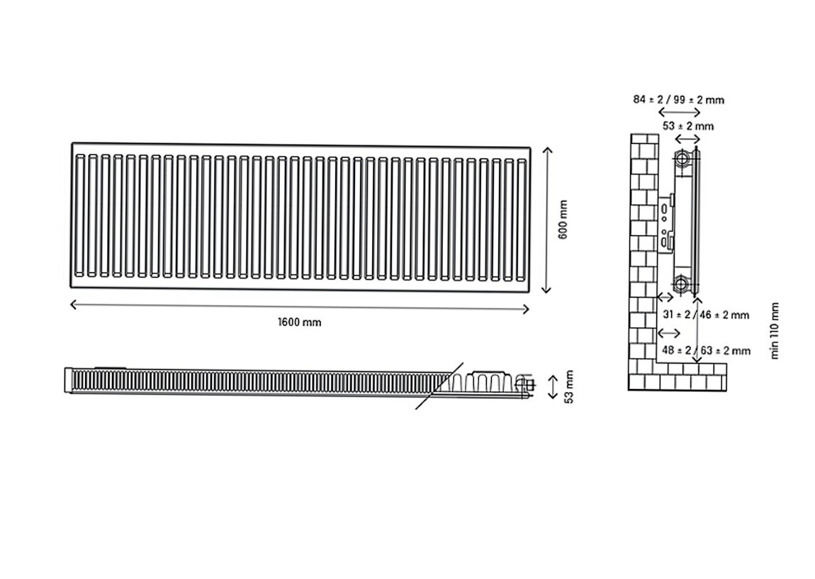 TYPE 11 SINGLE-PANEL CONVECTOR RADIATOR 600mm x 1600mm FLOMASTA ...