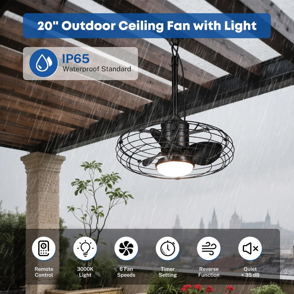 20'' Outdoor Ceiling Fans with Lights, IP65 Waterproof Outdoor Ceiling ...