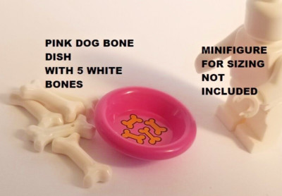 LEGO Minifigure Pink Dog Dish with 5 White Bones Animal Care Rescue Pet ...