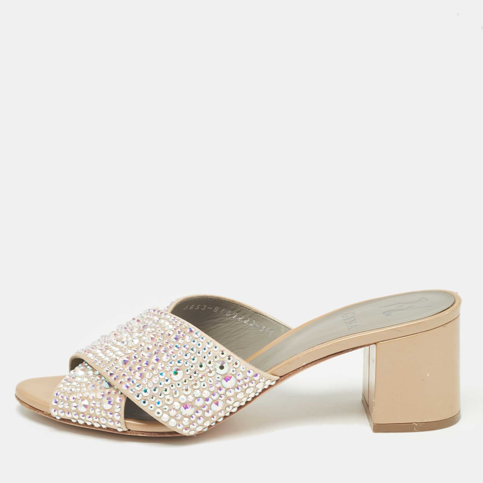 Gina Beige Crystal Embellished Satin Slide Sandals … - Gem