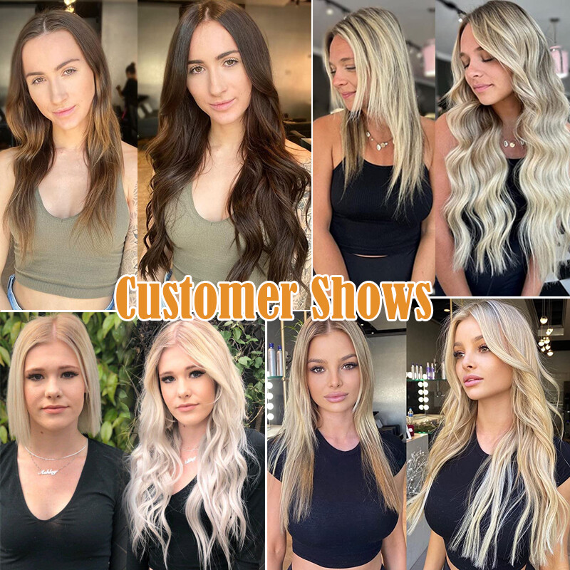 V-Shape Clip In Human Hair Extensions One Piece Weft 3/4 Full Head ...