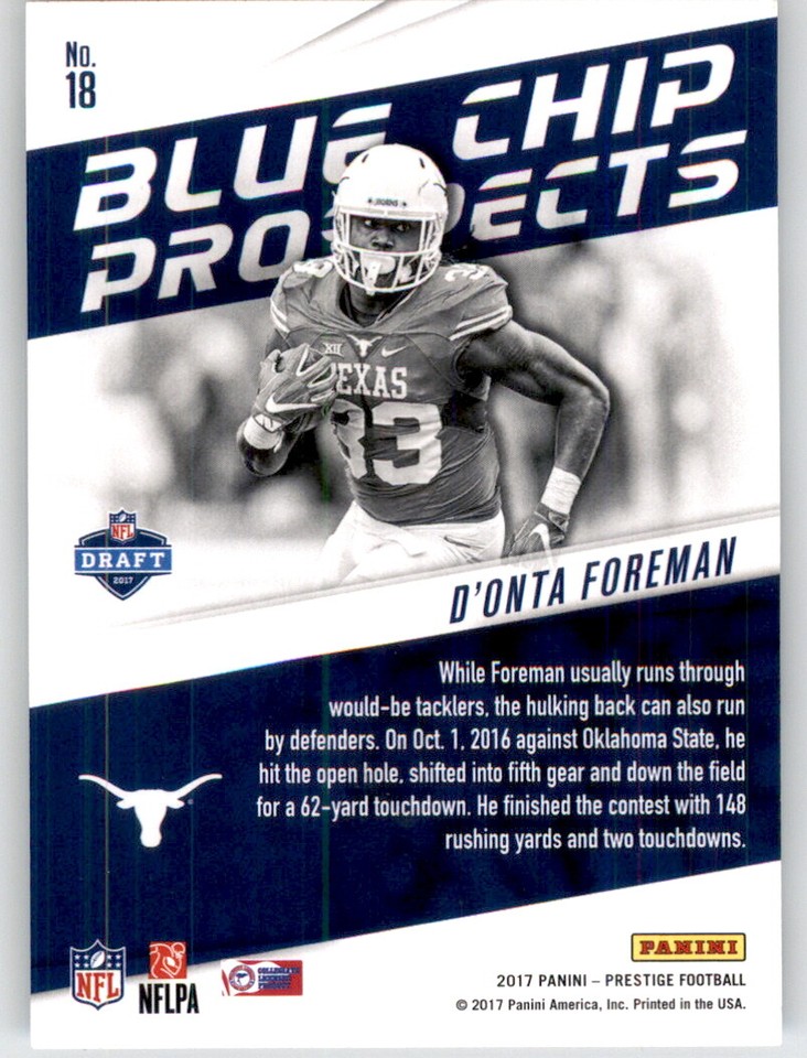 2017 Prestige Blue Chip Prospects D'onta Foreman Rookie RC Insert PWE ...