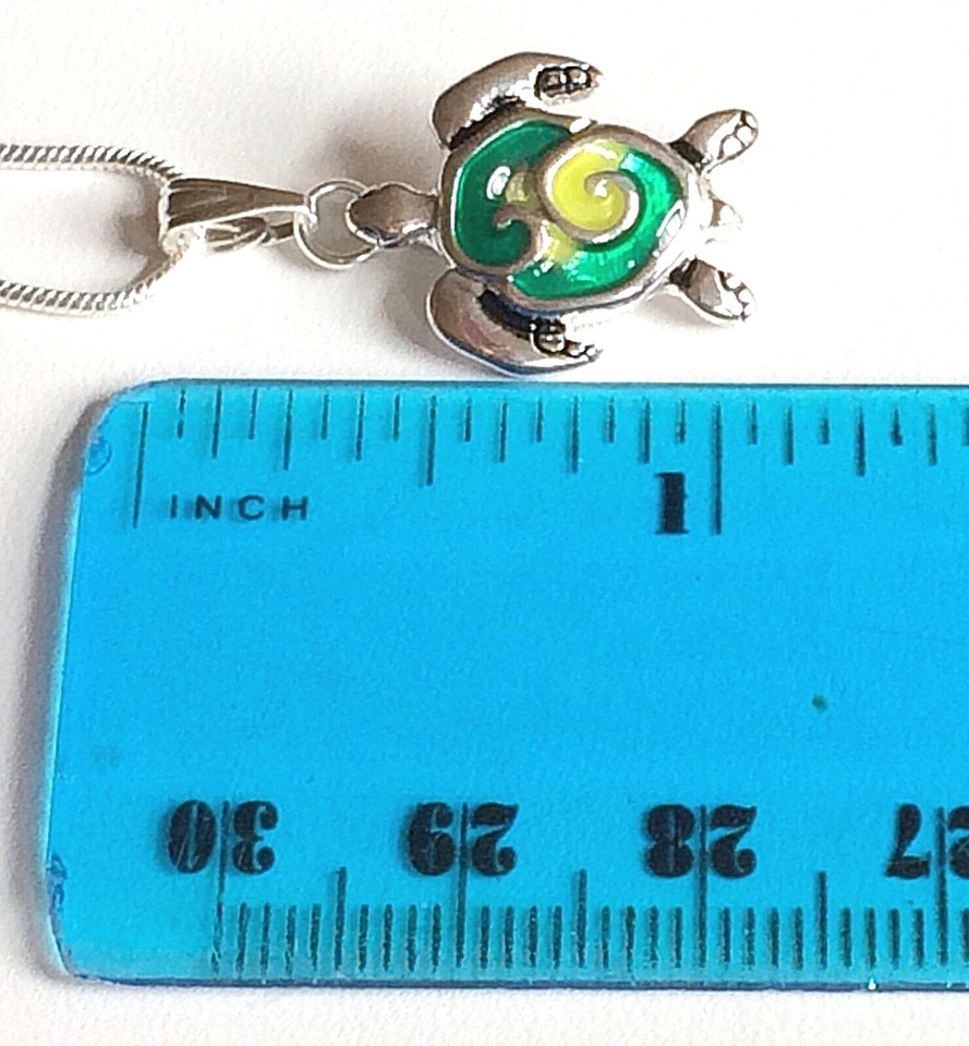 Sea Turtle Necklace Green Enamel 20" Chain Island Silver Plated ...