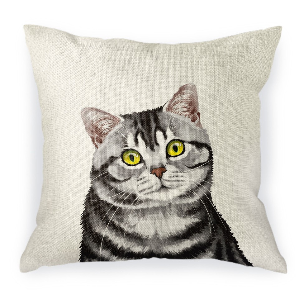 Cat Polyester Linen Pillow Case Sofa Waist Throw Cushion Cover w ...