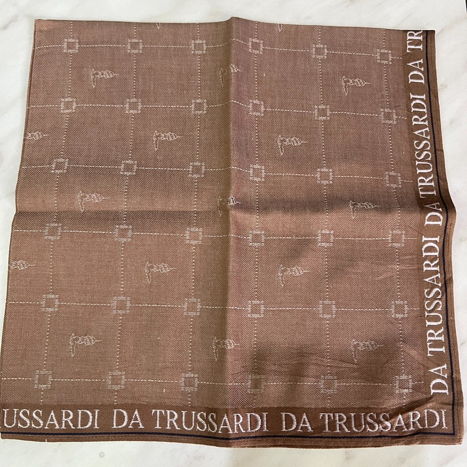 MAN HANKY MONOGRAM BROWN GEOMETRIC CLASSIC COTTON VTG POCKET ART SQUARE ...