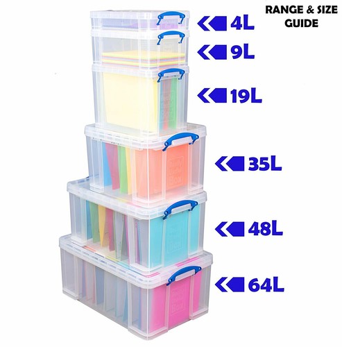 REALLY USEFUL 9 LITRE STORAGE BOX x 4 SET CLEAR FREE DELIVERY ...