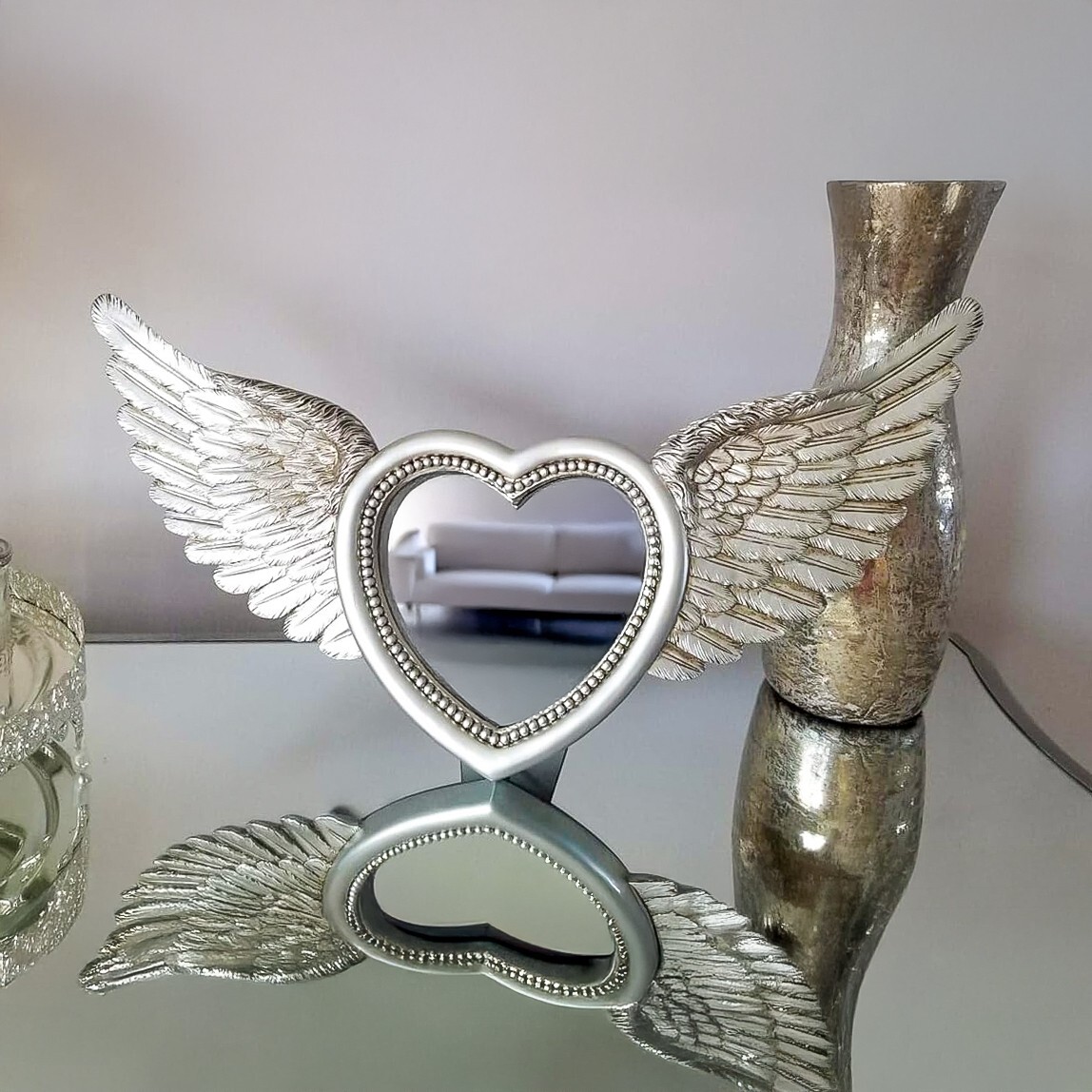Angel Wings Wall Mirror Heart Xlarge Home Decoration Silver Free ...