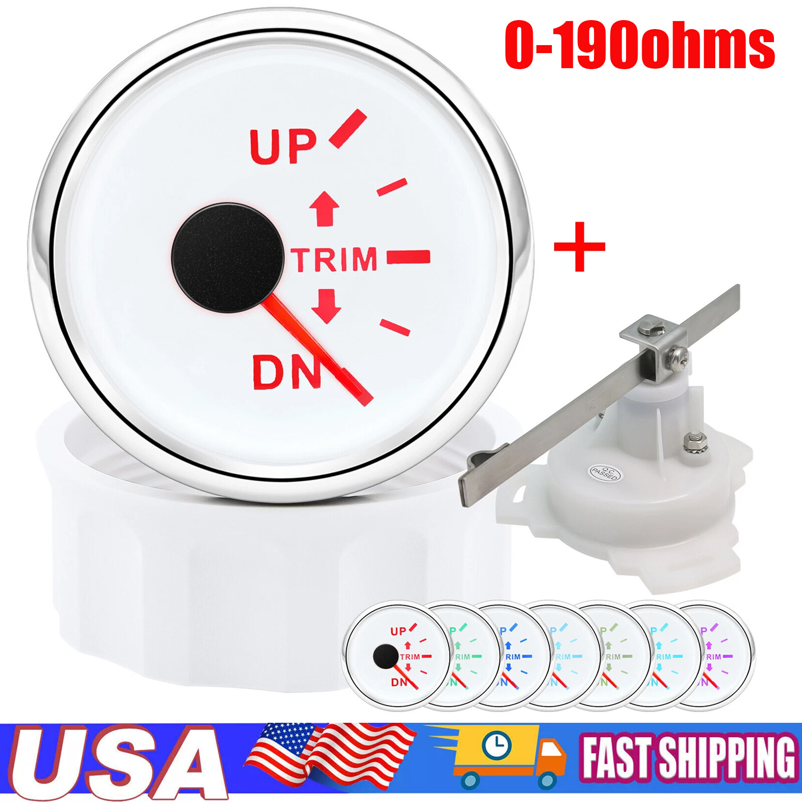 52mm Marine Boat Trim Gauge 0-190ohms Balance Meter 7 Colors With ...