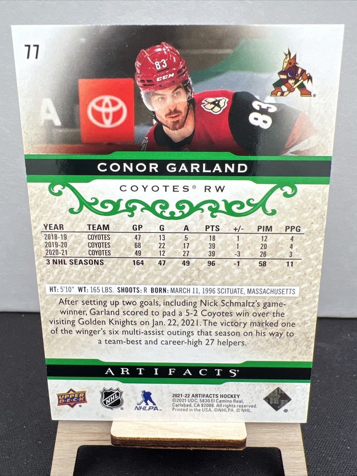 2021-22 Artifacts Conor Garland Emerald 52/99 Arizona Coyotes Vancouver ...