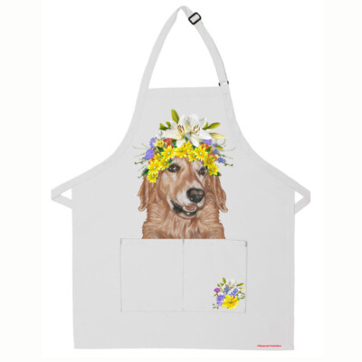 Golden Retriever Floral Apron Two Pocket Bib Apron with Adj Neck | eBay