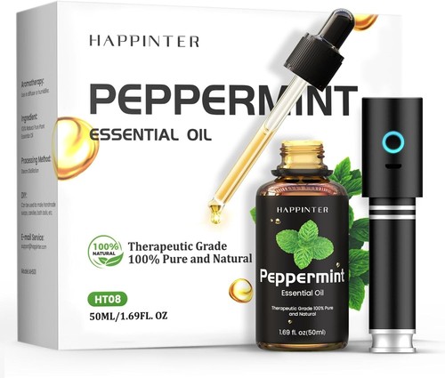 HAPPINTER 2 in 1 Peppermint Essential Oil + Metal Mini Diffuser ...