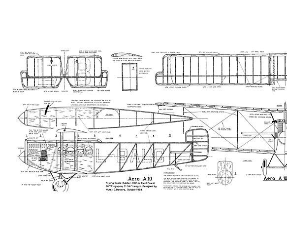 Aero A10 Powered Free flight 30" Model Airplane Printed Plans ...