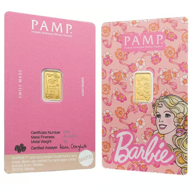 BARBIE - 1 gram BAR .9999 FINE Gold Bar PAMP Suisse Mattel COA - IN ...