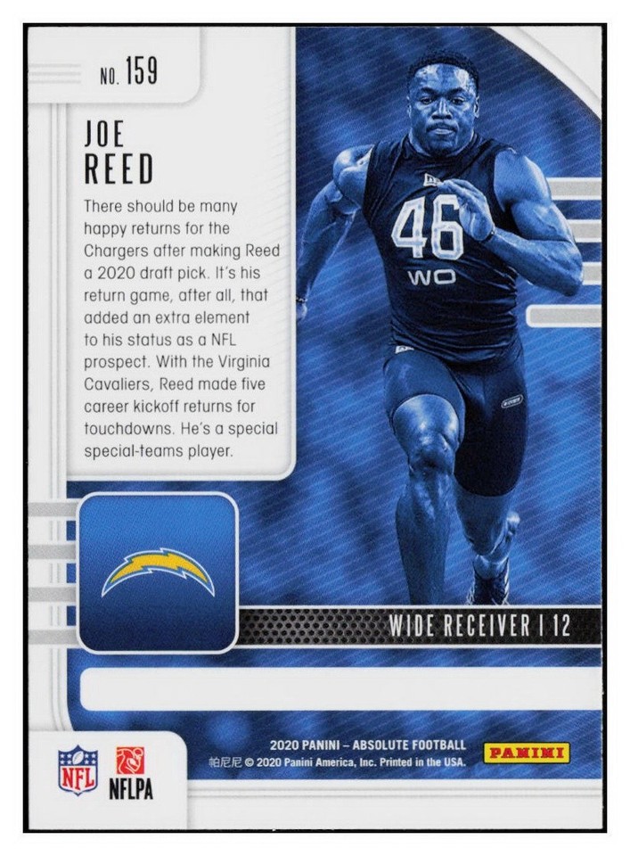 Joe Reed 2020 Panini Absolute Rookie #159 Los Angeles Chargers *296 | eBay