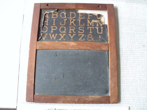 Antique Childs Slate School Chalkboard Double Sided w/Alphabet - 12" x ...