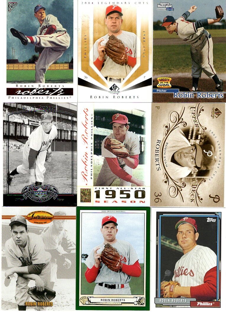 Lot of 9 Robin Roberts Archives Cards w/Topps Tribute & Topps Gallery ...