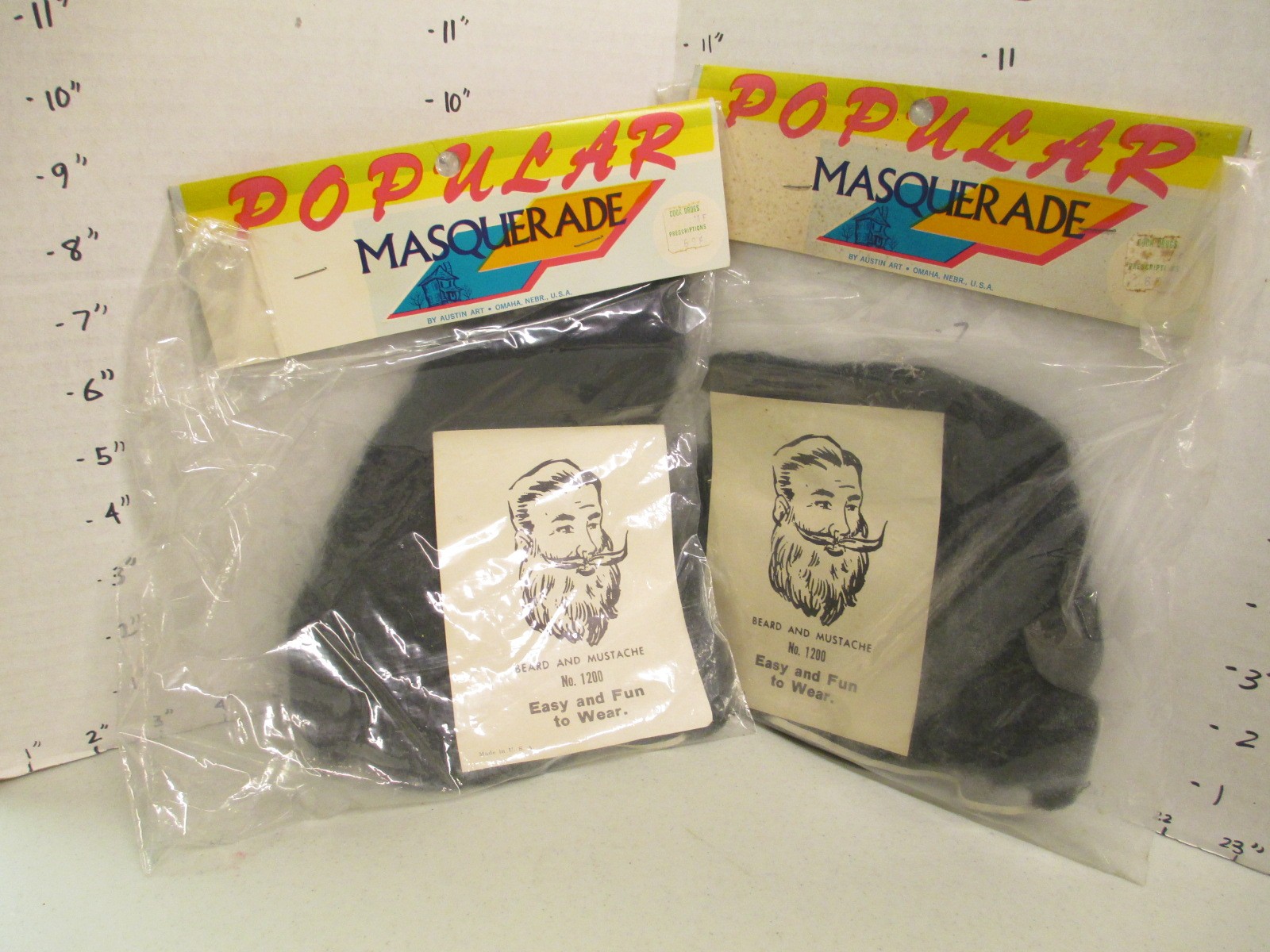 halloween mask 1960s Austin Art (1) costume hair MIP black BEARD ...