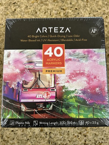 Arteza Acrylic Paint Markers, Set of 40 Colors, Long-Lasting Paint Pens ...