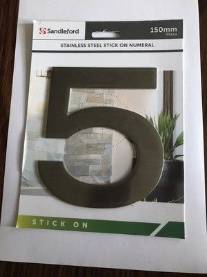 Sandleford Plaza Stainless Silver Steel Stick On Number 5 Five 150mm ...