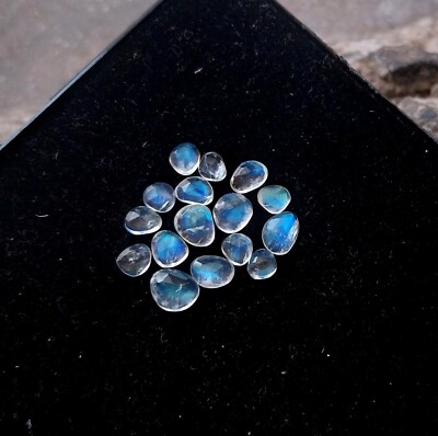 8.5 Carat Natural Blue Sheen White Rainbow Moonstone Rose Cut 16 Piece ...