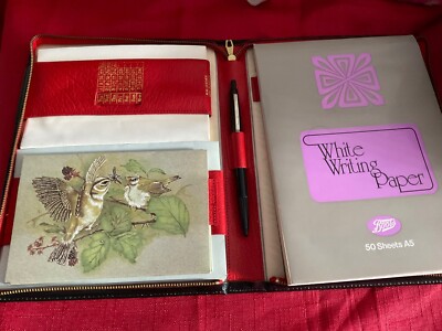 Vintage real black leather travel writing case pad envelopes - prop ...