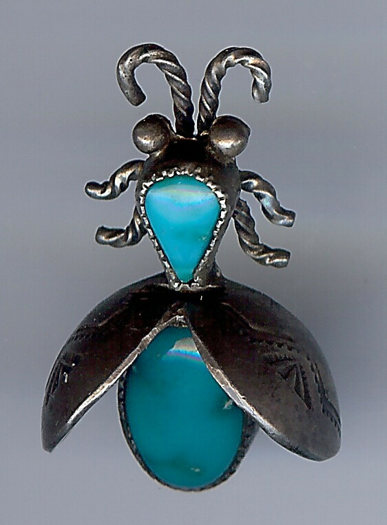 VINTAGE NAVAJO INDIAN STAMPED WINGS TURQUOISE 3D LIGHTNING BUG PIN ...