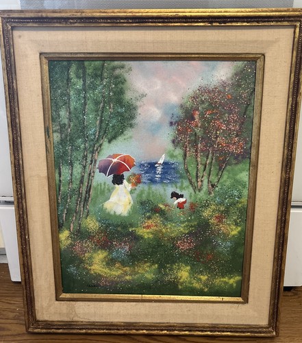 VTG Louis Cardin Enamel Copper Painting Framed Signed Girl Mother ...