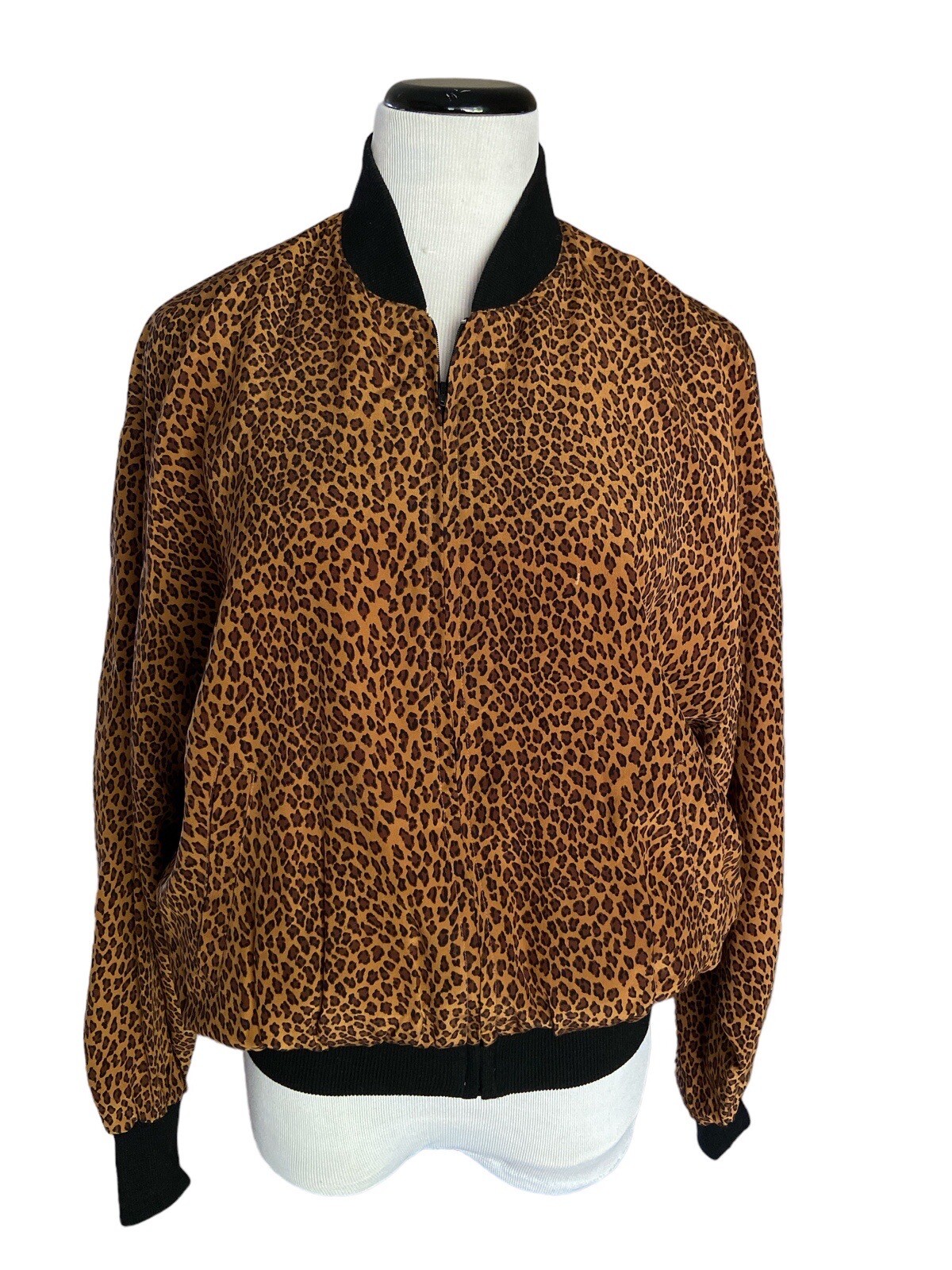 Sunny Leigh Leopard Print Silk 90’s Bomber Jacket Siz… - Gem