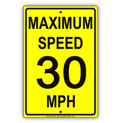 Maximum Speed 30 Mph Wall Art Decor Novelty Notice Aluminum Metal Sign ...