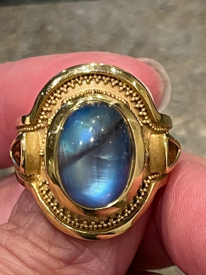 Designer Krespi and White 18K Moonstone Gemstone Diamond Granulation Heavy Ring | eBay