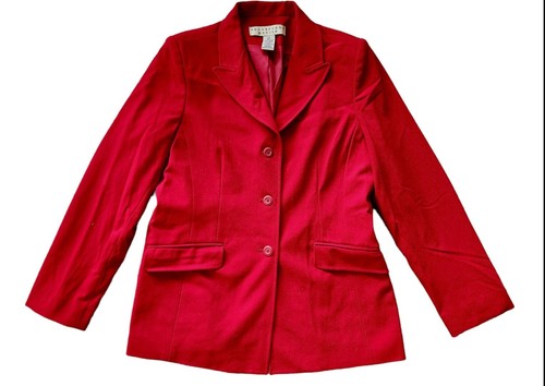 Apostrophe Red Woman Blazer Jacket Sz 10 Petite Collared Pockets Career ...