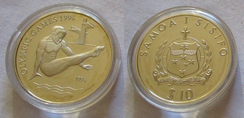 10 Dollar Silber Münze Samoa Olympiade 1996 Atlanta Turmspringer 1994 ...