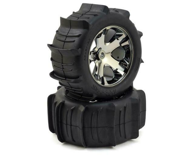 Traxxas 3776 2.8'' 2WD Rustler Sand Paddle Tires and Wheels - Black for ...