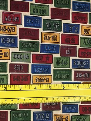 Fabric VEHICLE STATE LICENSE PLATES Car VIP CRANSTON Quilts COTTON By 1 ...