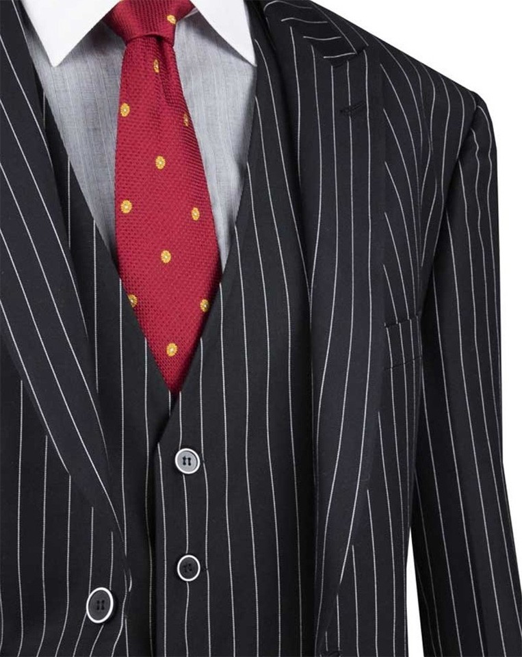 Vinci Men's Regular Fit Gangster Stripe 2-Button 3-Piece Suit Black | eBay