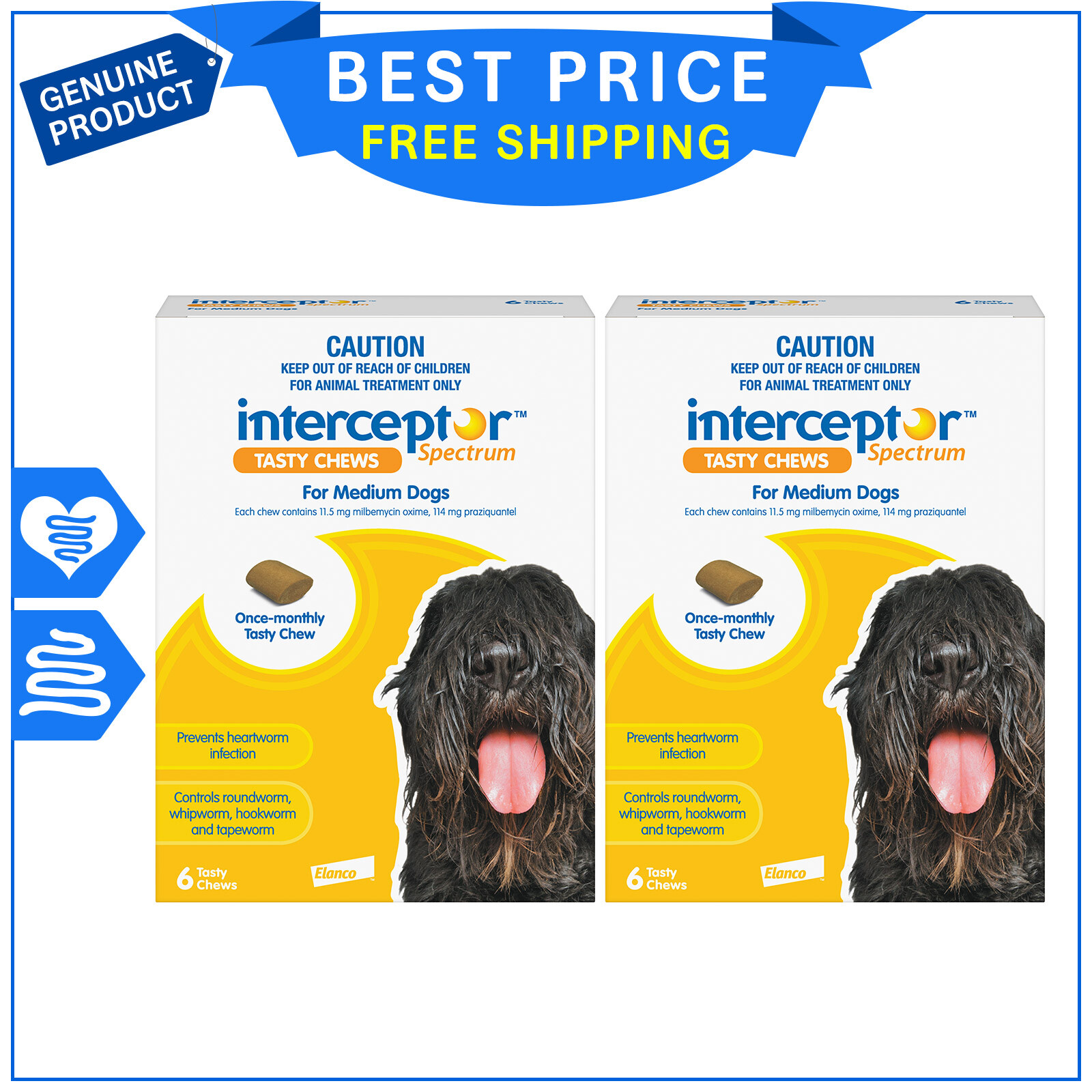Interceptor Spectrum for Dogs 12 chews Monthly Heartworm treatment Long ...