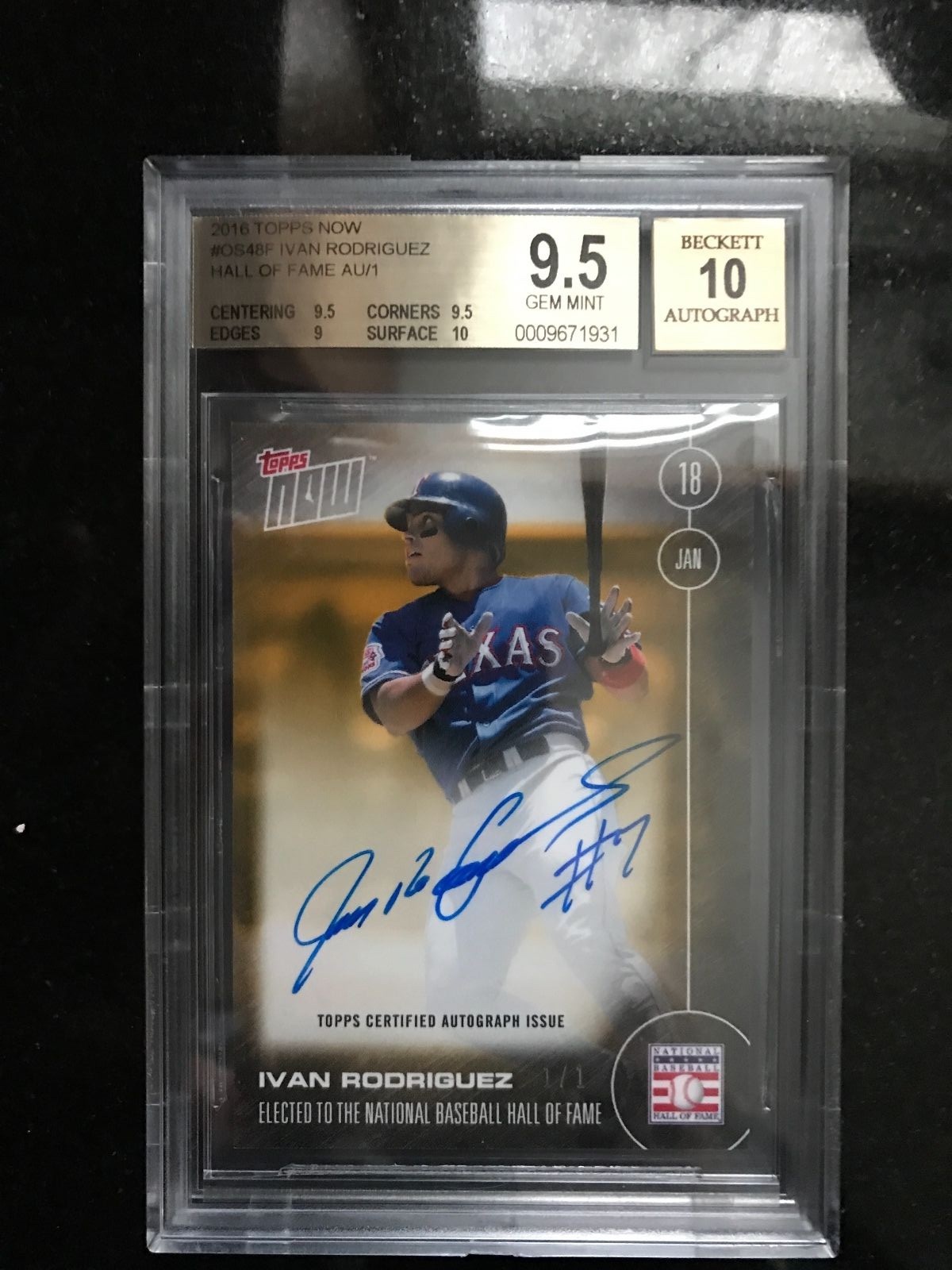 2017 Topps Now Ivan Rodriguez Hall Of Fame HOF Autograph 1/1 BGS 9.5 10 ...